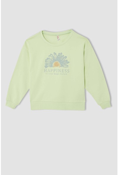 DeFacto Kız Çocuk Regular Fit Bisiklet Yaka Baskılı Organik Pamuklu Sweatshirt W2852A621AU