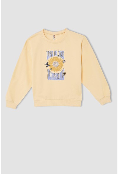 DeFacto Kız Çocuk Regular Fit Bisiklet Yaka Baskılı Organik Pamuklu Sweatshirt W1948A621AU