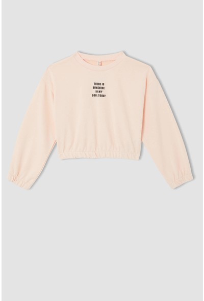 DeFacto Kız Çocuk Regular Fit Bisiklet Yaka Slogan Baskılı Sweatshirt W3179A621AU