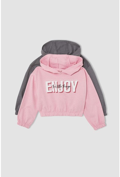 DeFacto Kız Çocuk Regular Fit Kapüşonlu Baskılı 2'li Sweatshirt W0426A621AU