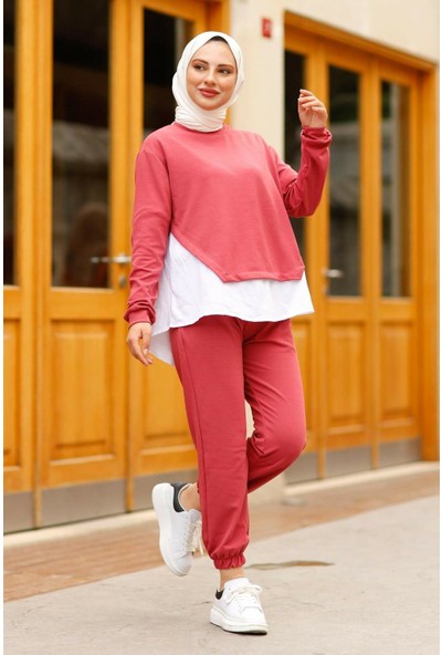 Meqlife Asimetrik Kesim Eşofman Takım - Somon