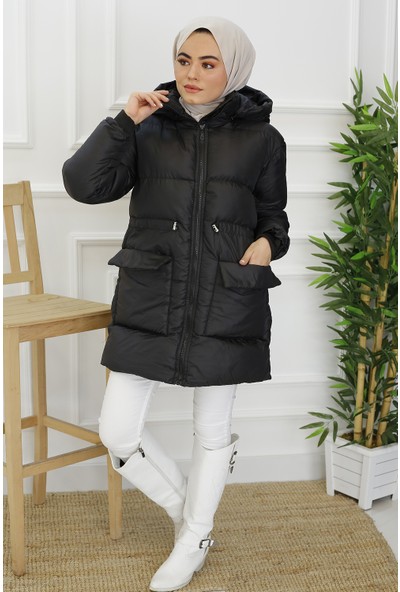 İmaj Butik Önü Cep Detaylı Ara Boy Şişme Mont/siyah