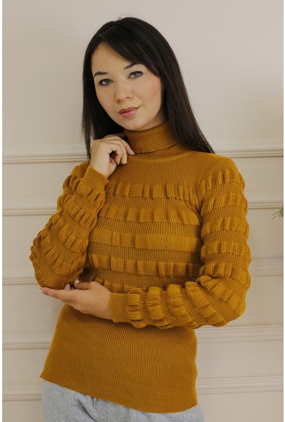 İmaj Butik Tam Boğazlı Triko Kazak/hardal