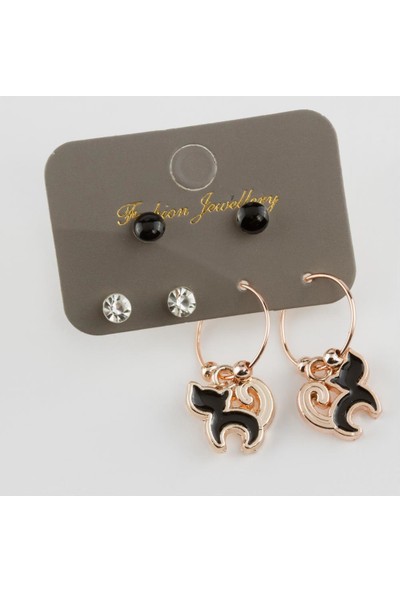 Rennway 6'lı Kedi Figürlü Mineli Halka Küpe