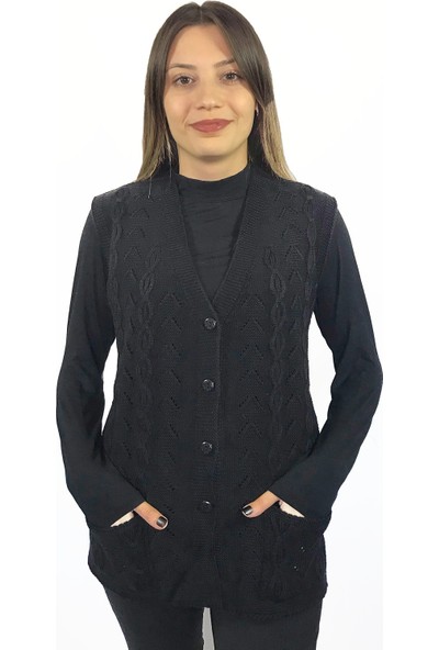 Dinçerler Tekstil Kadın V Yaka Zincir Örgü Yün Triko Zarif Anne Yelek Dinçerler Tekstil Kadın V Yaka Zincir Örgü Yün Triko Zarif Anne Yelek