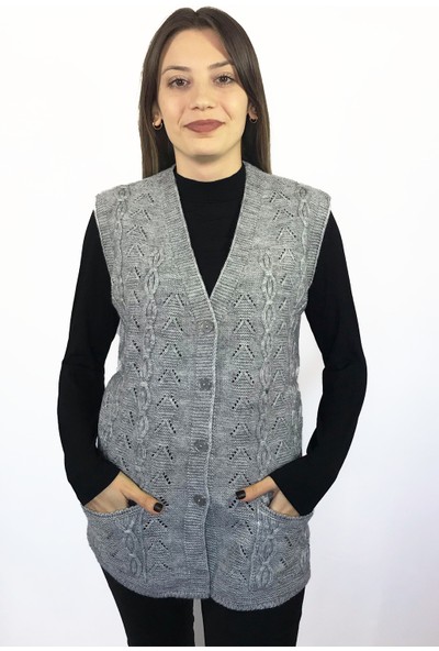Dinçerler Tekstil Kadın V Yaka Zincir Örgü Yün Triko Zarif Anne Yelek Dinçerler Tekstil Kadın V Yaka Zincir Örgü Yün Triko Zarif Anne Yelek