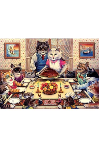 Art Puzzle Kedi Ailesi Ziyafette 260 Parça Yapılmış Puzzle(48 x 34 Cm)