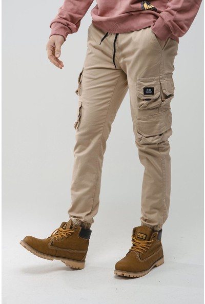 Oksit Luca Beli ve Paçası Lastikli 10 Cepli Likralı Keten Kargo Erkek Pantolon
