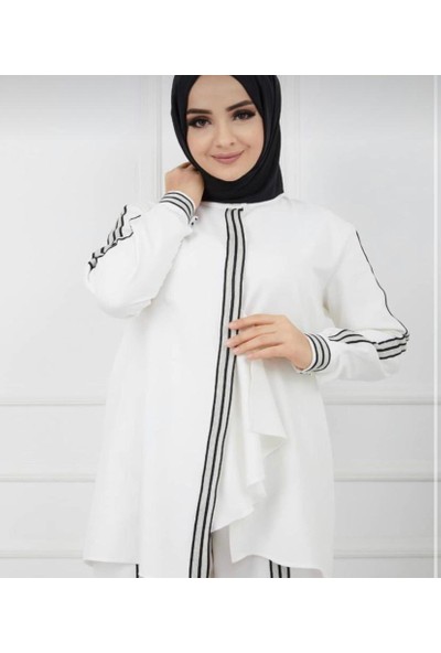 Efkeyem Şerit Detaylı Ikili Takım - Beyaz