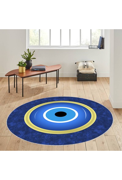 Rovigo Home Dijital Baskı Yıkanabilir Deri Taban Yuvarlak Halı