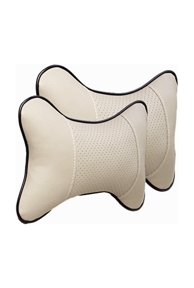 Ega Toptan Deri Araç Boyun Yastığı 2 Adet (Beyaz)