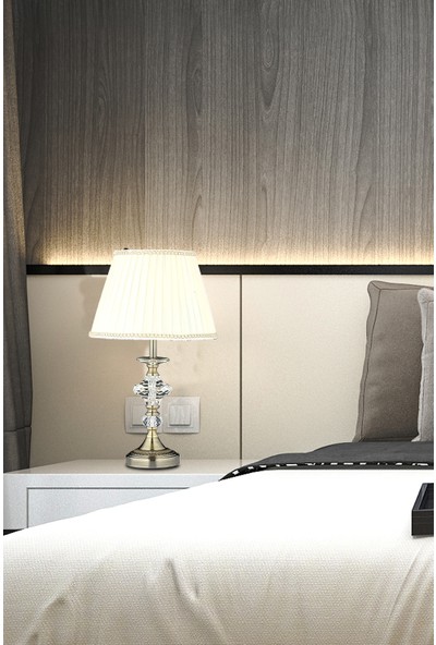 Burenze Luxury Exclusive Modern Kristal Taşlı Abajur Eskitme Krem Şapka BURENZE940