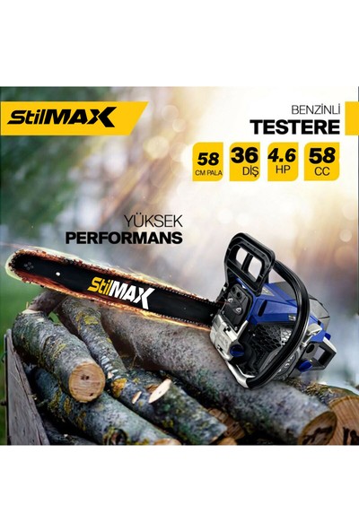 Stilmax Germany Sth-58 4.6 Hp Tam Professional Çift Egzoz Ağaç Motoru Motorlu Testere Hızar 58 cc Stilmax Germany Sth-58 4.6 Hp Tam Professional Çift Egzoz Ağaç Motoru Motorlu Testere Hızar 58 cc