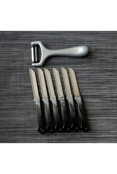 Solingen Meyve Sebze Bıçağı Ebruli Gri-Siyah ve Soyacak 7'li Solingen Meyve Sebze Bıçağı Ebruli Gri-Siyah ve Soyacak 7'li