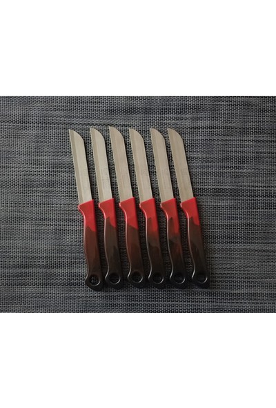 Solingen Meyve Sebze Bıçağı Ebruli Kırmızı-Siyah 6'lı Solingen Meyve Sebze Bıçağı Ebruli Kırmızı-Siyah 6'lı