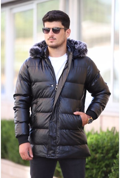 Prifaldi Erkek Kapüşonu Çıkarılabilir Siyah Şişme Uzun Deri Mont Prifaldi Erkek Kapüşonu Çıkarılabilir Siyah Şişme Uzun Deri Mont