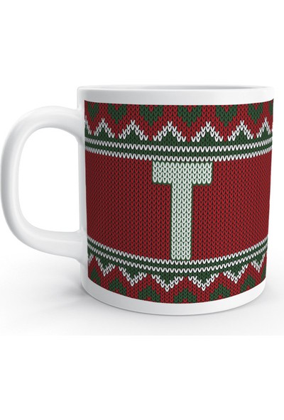 Rock'n Fox T Harfi Kış Nostaljisi Yılbaşı Noel Örgü Tasarım Harfli Kupa Bardak