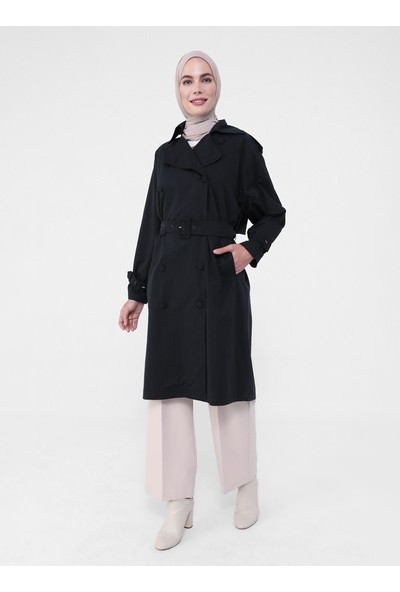 Refka Cep Detaylı Trençkot - Siyah - Refka Woman Refka Cep Detaylı Trençkot - Siyah - Refka Woman