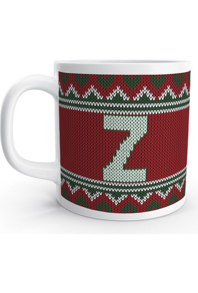 Rock'n Fox Z Harfi Kış Nostaljisi Yılbaşı Noel Örgü Tasarım Harfli Kupa Bardak