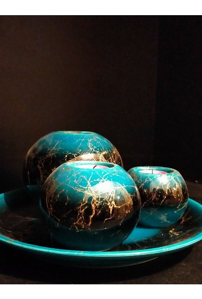 Ege Dekoratif Seramik Mumluk 3'lü ve Tabakllı Set Zümrüt Yeşili