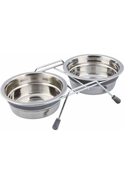 Trixie Köpek Mama Su Kabı, Tıkırtısız, Paslanmaz Çelik, 2 x 0,45 Lt/ø 13 Cm, Gri