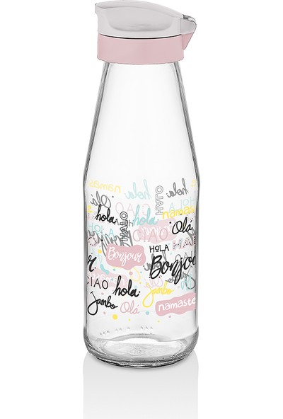 Hane Tekli Pembe Mova Desenli Cam Matara&su Şişesi 720CC