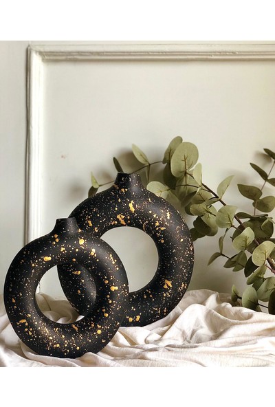 Thiramis Siyah Gold Detay Halka Vazo 2'li Thiramis Siyah Gold Detay Halka Vazo 2'li