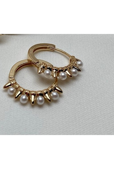 Lis Store Jewerly Incili Zımbalı Halka Küpe