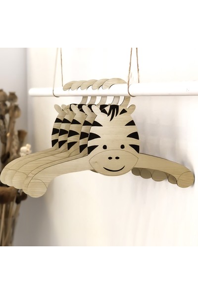 EYL Home 6'lı Bebek Elbise Askısı Ahşap Kıyafet Askısı Zebra