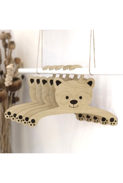 EYL Home 5li Bebek Elbise Askısı Ahşap Kıyafet Askısı Rakun
