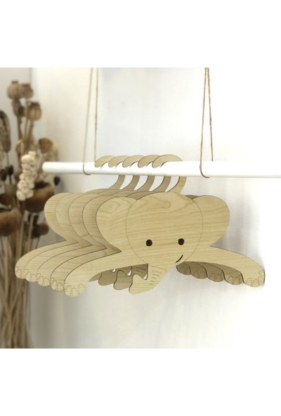 EYL Home 6'lı Bebek Elbise Askısı Ahşap Kıyafet Askısı Fil