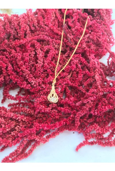 Muezra Kadın Damla Elmas Kafes Gümüş Model Rose Kaplama Italyan Kolye Muezra Kadın Damla Elmas Kafes Gümüş Model Rose Kaplama Italyan Kolye