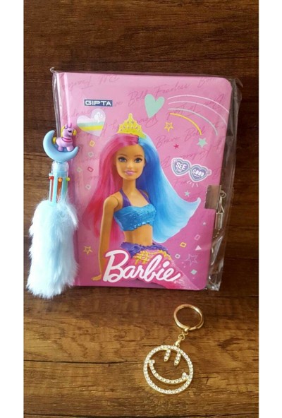 Gıpta Barbie Kilitli Hatıra Defteri + Unicorn Tükenmez Kalem + Taşlı Anahtarlık BRB13