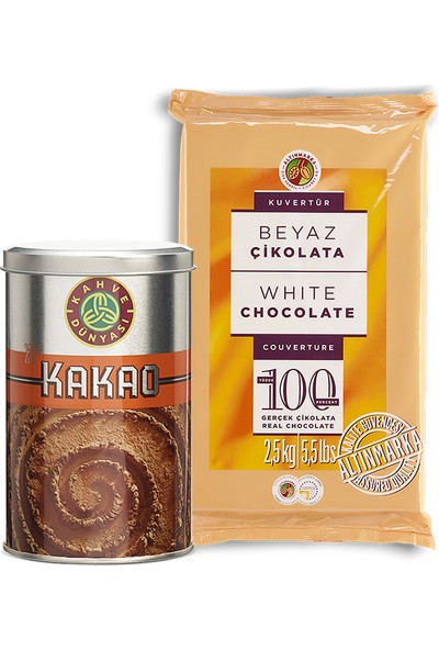 Kahve Dünyası Kakao Tozu 250G Teneke Kutu ve Beyaz Fildişi Kuvertür Çikolata 2500 gr Kahve Dünyası Kakao Tozu 250G Teneke Kutu ve Beyaz Fildişi Kuvertür Çikolata 2500 gr