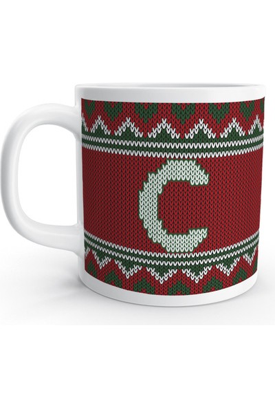 Rock'n Fox C Harfi Kış Nostaljisi Yılbaşı Noel Örgü Tasarım Harfli Kupa Bardak