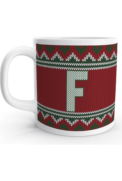 Rock'n Fox F Harfi Kış Nostaljisi Yılbaşı Noel Örgü Tasarım Harfli Kupa Bardak