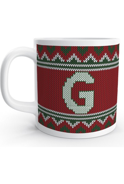 G Harfi Kış Nostaljisi Yılbaşı Noel Örgü Tasarım Harfli Kupa Bardak