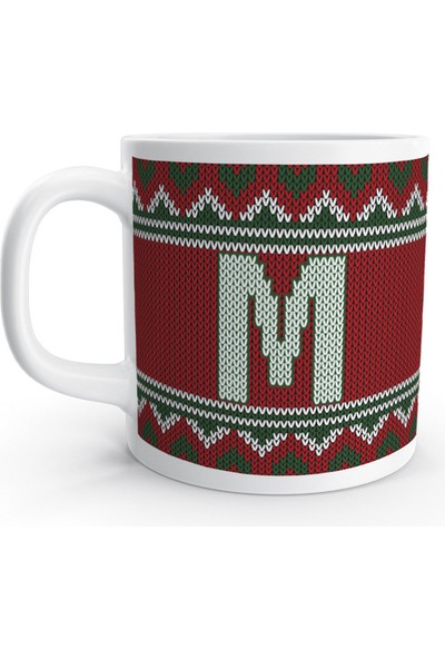 Rock'n Fox M Harfi Kış Nostaljisi Yılbaşı Noel Örgü Tasarım Harfli Kupa Bardak