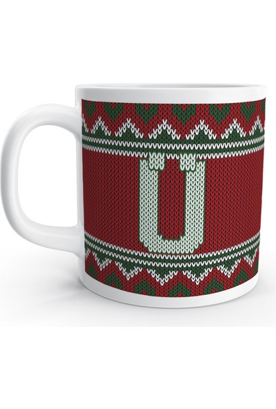 Rock'n Fox Ü Harfi Kış Nostaljisi Yılbaşı Noel Örgü Tasarım Harfli Kupa Bardak