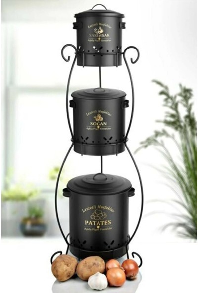 Metal Shop 3 Katlı Ferforje Lüx Patates Soğan Sarımsak Kovası Siyah Metal Shop 3 Katlı Ferforje Lüx Patates Soğan Sarımsak Kovası Siyah
