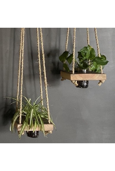 Hüma Ahşap 2'li Ip Askılı Çiçeklik Saksılık