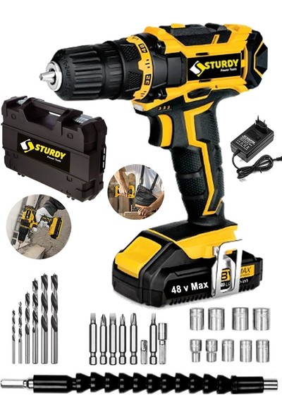 Sturdy 48VF 5mah Lityum Çift Akülü Vidalama New Technology Darbeli Şarjlı Matkap Seti 27 Parçalı Sturdy 48VF 5mah Lityum Çift Akülü Vidalama New Technology Darbeli Şarjlı Matkap Seti 27 Parçalı