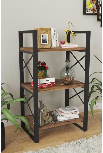 Kzy Lucci 3 Raflı Metal Komodin - Ceviz