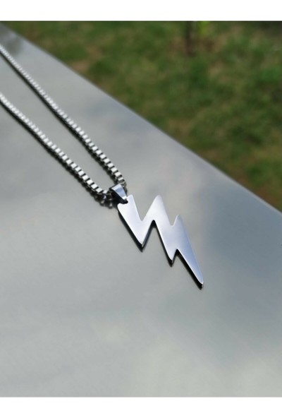 The Collection Şimşek Figürlü Gümüş Renk Erkek Kolye