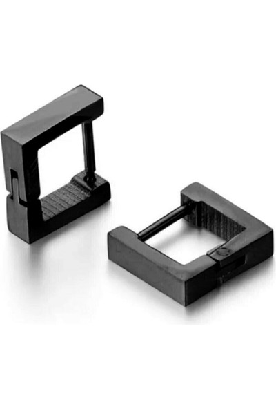 The Collection Unisex Siyah Çelik Kare Küpe