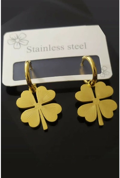 The Collection Altın Kaplama Yonca Figürlü Çelik Küpe