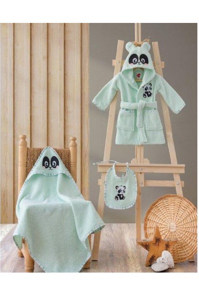 Cotton Box Baby Bornoz Seti Bornoz + Kundak + Önlük Yeşil Panda Cotton Box Baby Bornoz Seti Bornoz + Kundak + Önlük Yeşil Panda
