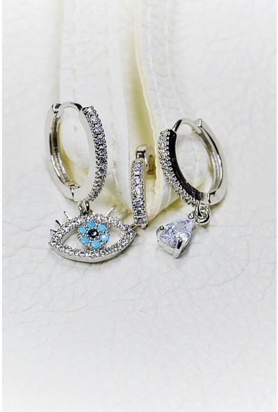 Teen Jewellry Zirkon Taşlı Nazar Boncuklu Silver Göz Küpe Teen Jewellry Zirkon Taşlı Nazar Boncuklu Silver Göz Küpe