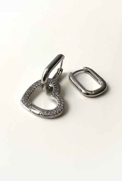 Teen Jewellry Zirkon Taşlı Kalp Silver Küpe Teen Jewellry Zirkon Taşlı Kalp Silver Küpe