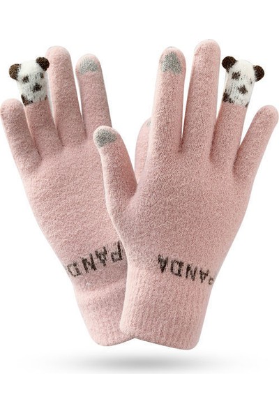 Gogoo Kış Parmak Ayı Örme Eldiven Kadın Sevimli Artı Kadife-Pembe (Yurt Dışından)